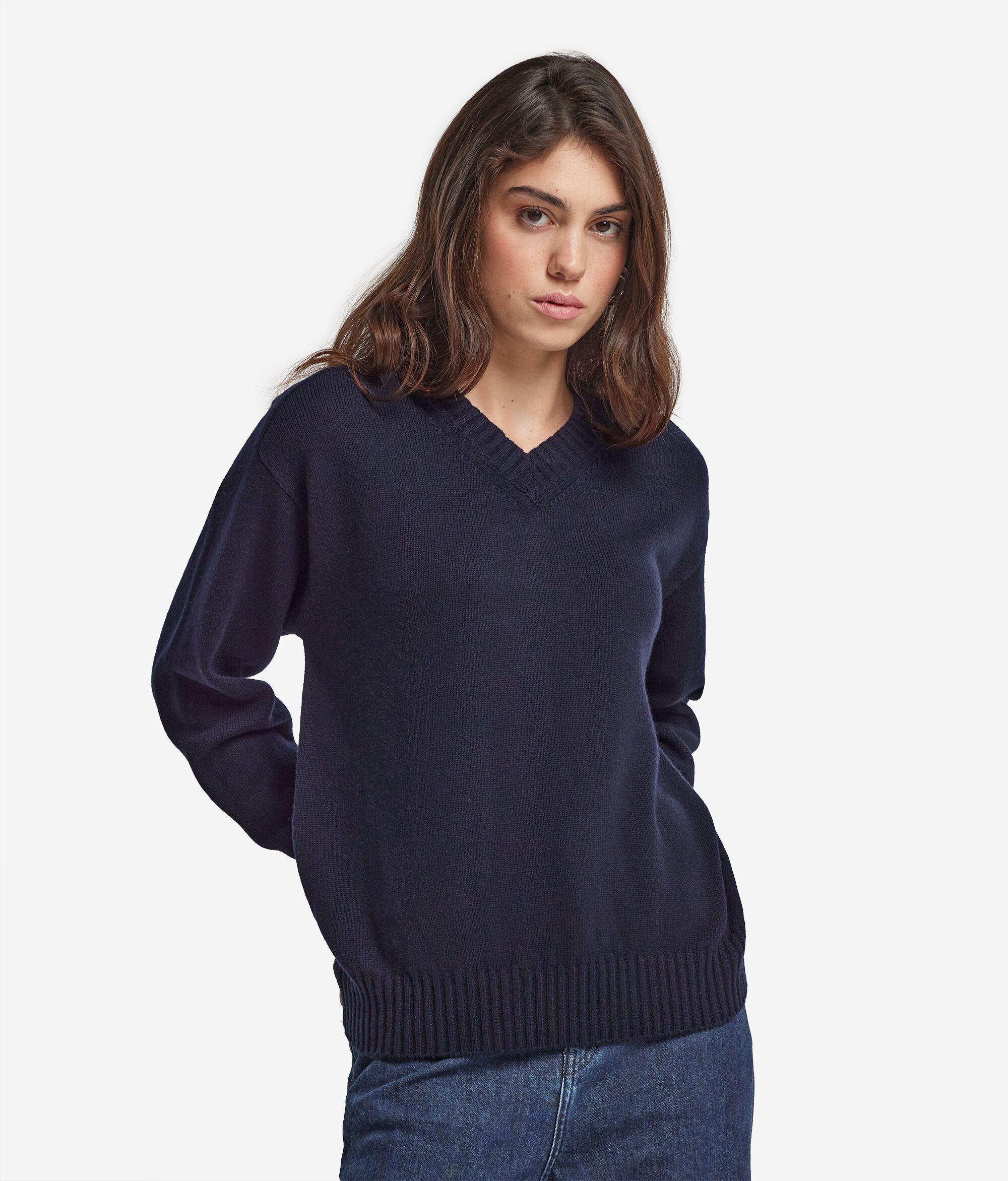 Jersey con cuello de pico y manga martillo de cashmere ultrasoft ...