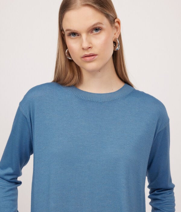 Cashmere Crew Neck Sweater with Slits - Round Neck Sweaters | Falconeri