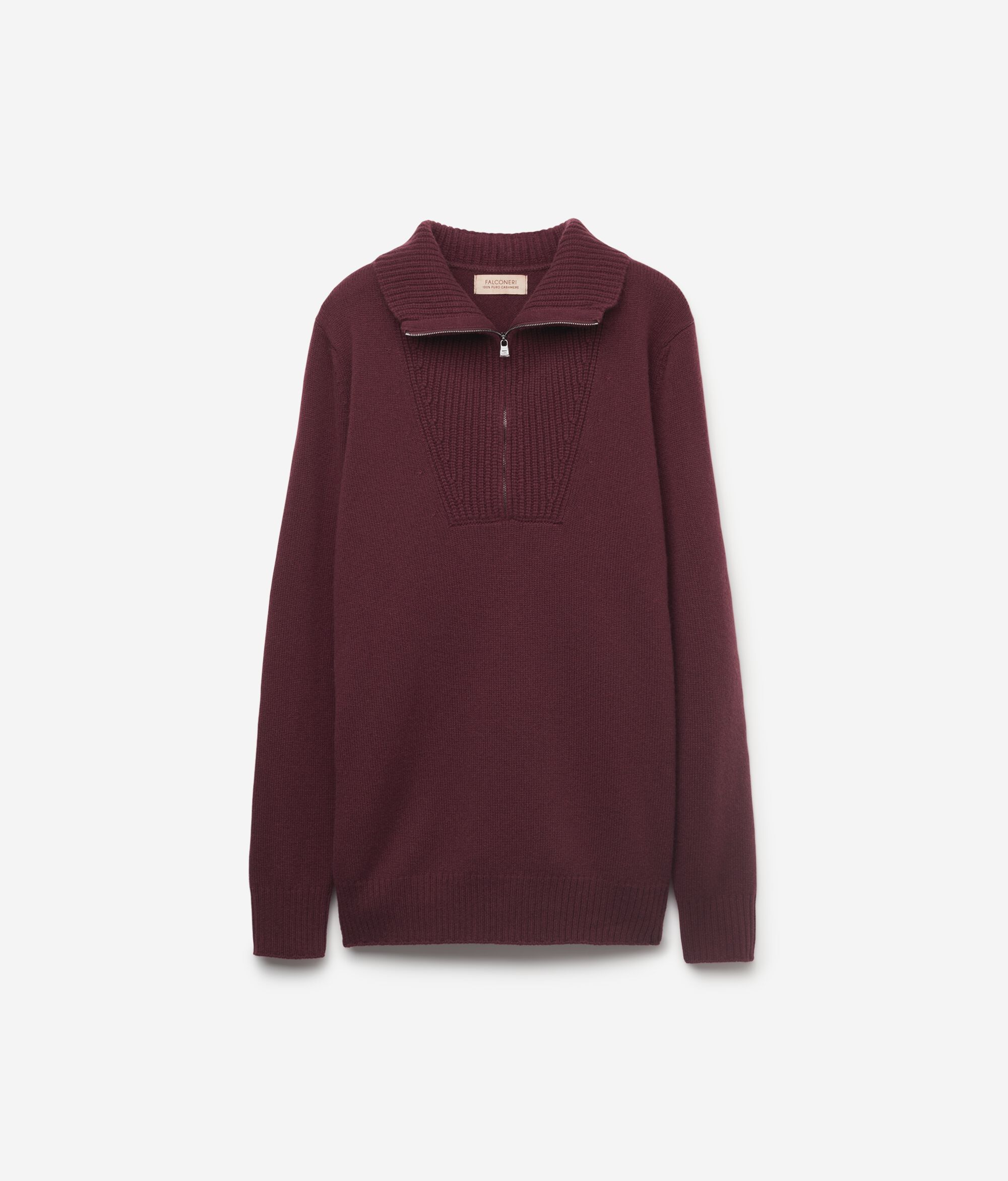 Ultrasoft Cashmere High-Neck Collar Jersey with Zip | Falconeri