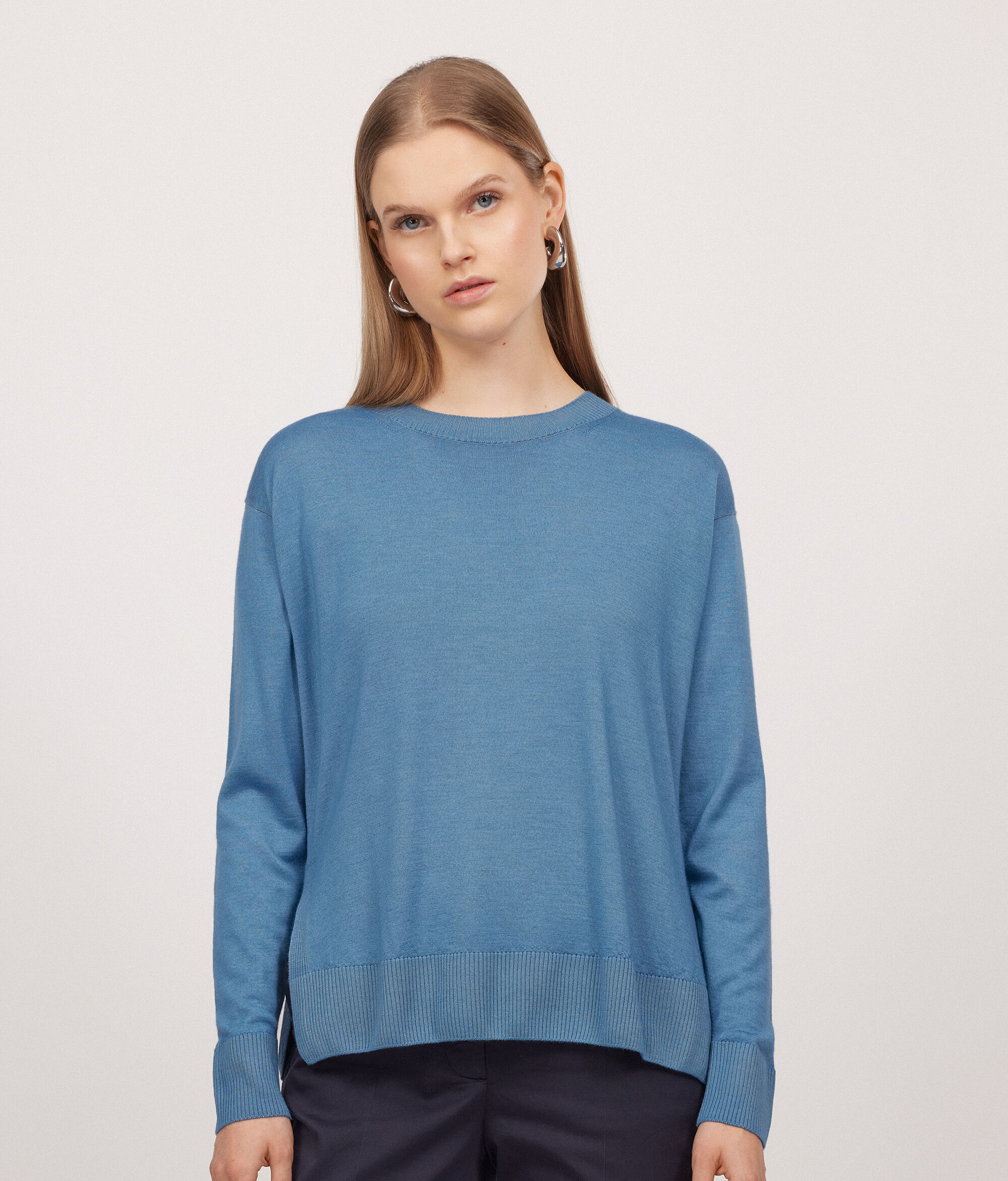 Cashmere Crew Neck Sweater with Slits - Round Neck Sweaters | Falconeri
