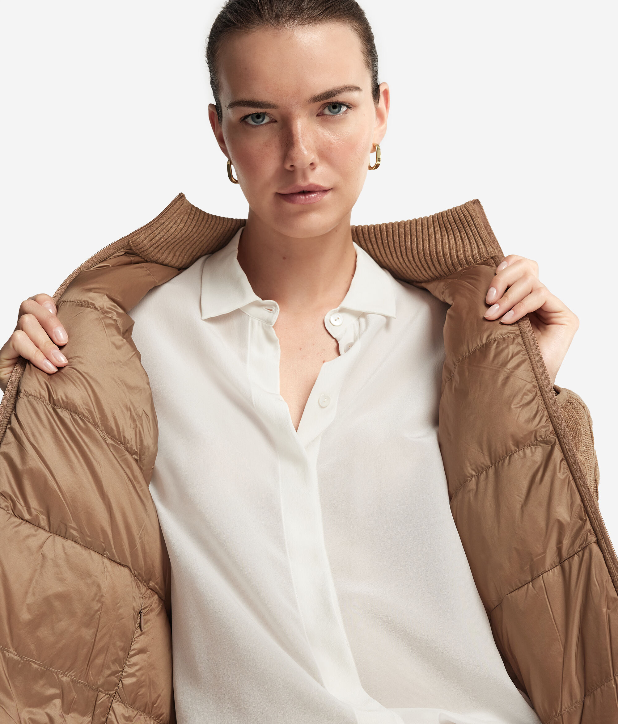 Cashmere Reversible Down Jacket with Cable Pattern | Falconeri
