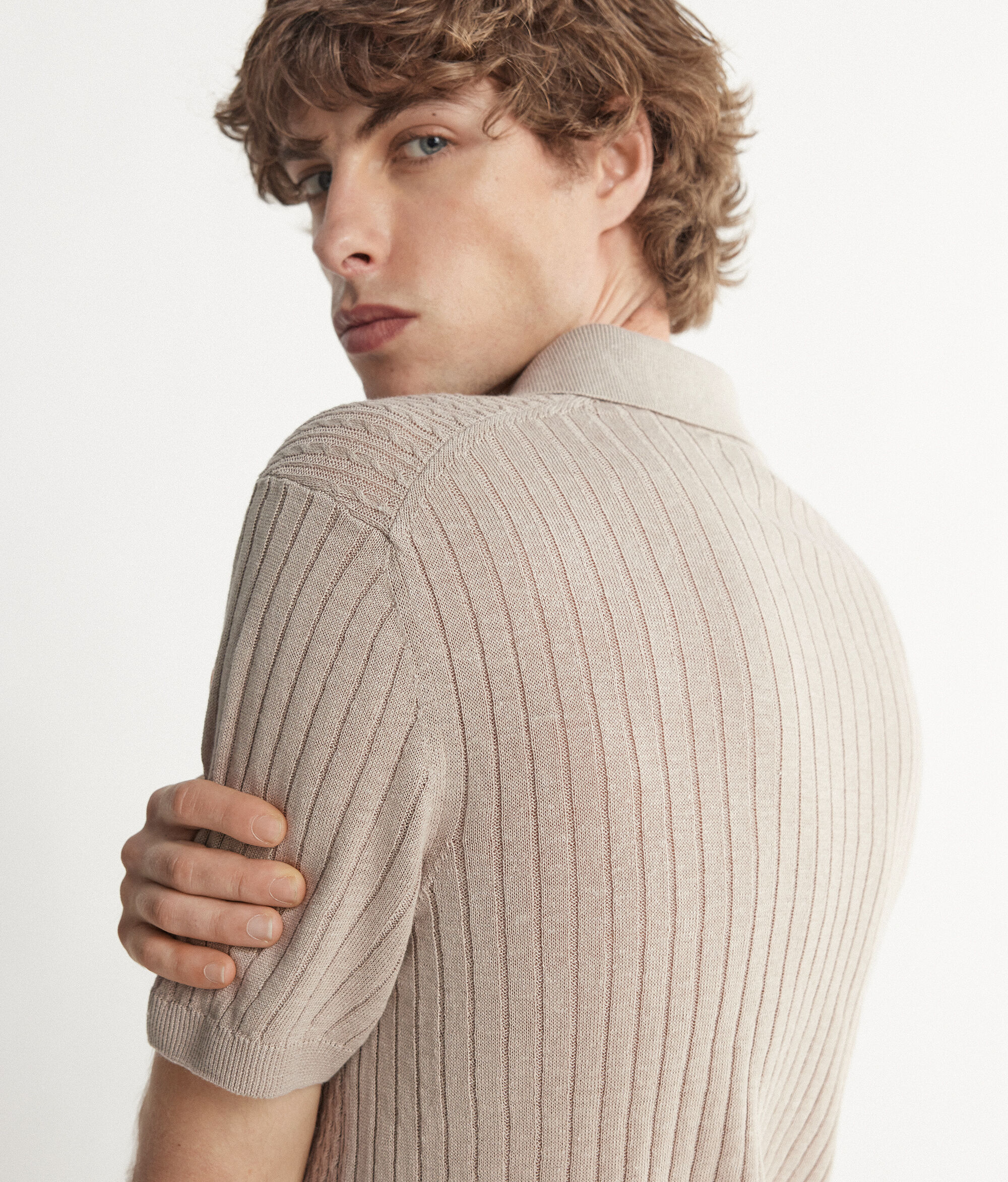 Half-Sleeve Ribbed Cable-Knit Polo | Falconeri