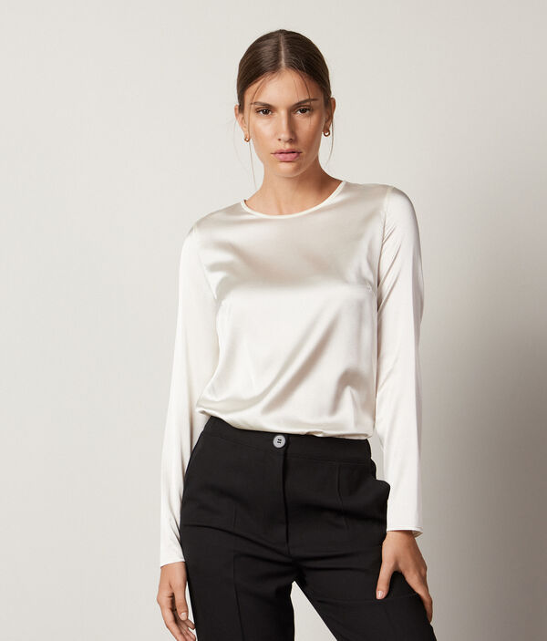 Round-Neck Silk Satin Blouse - Shirts and Blouses | Falconeri